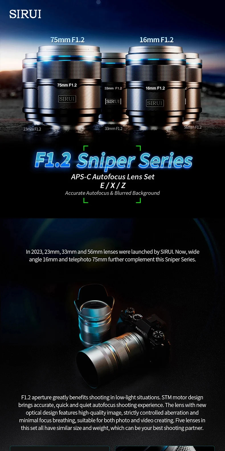 SIRUI Sniper Series 16mm 75mm F1.2 Camera Lens APS-C Auto focus Lens For Nikon Z Sony E Fuji X ...