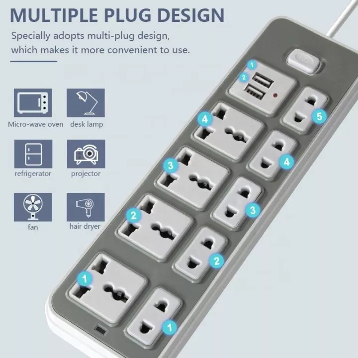 Multi-Function Socketwith 9 Power Socket + 2 USB Ports-1525U | Shopee Philippines