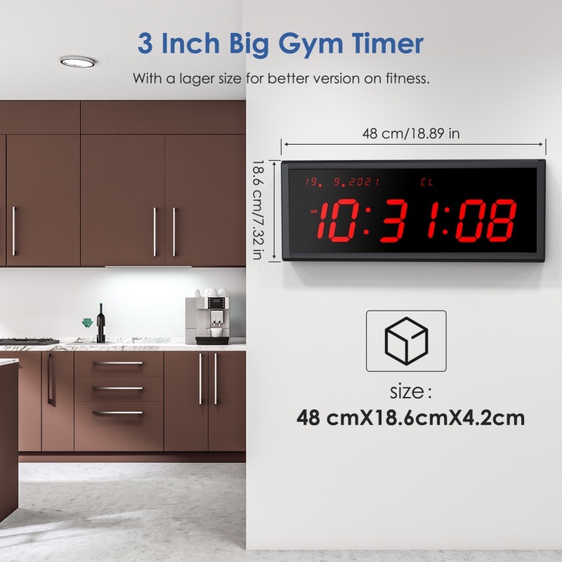Seesii 3 inch Gym Timer Big LED Interval Workout Clock with Time & Date Count Down/Up Stopwatch ...