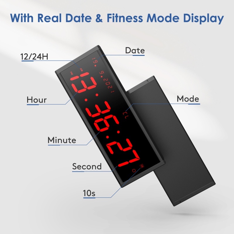 Seesii 3 inch Gym Timer Big LED Interval Workout Clock with Time & Date Count Down/Up Stopwatch ...