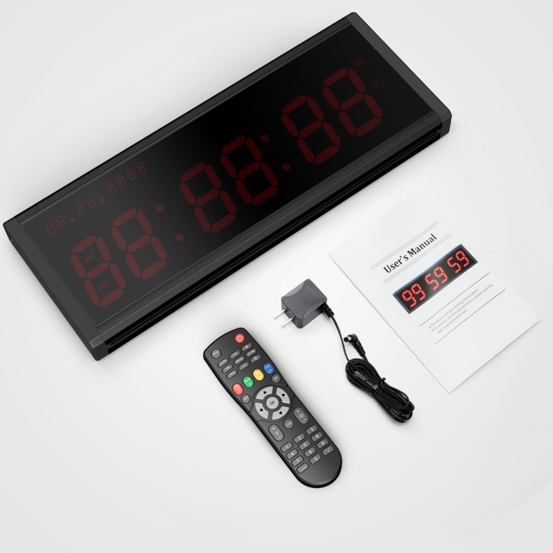 Seesii 3 inch Gym Timer Big LED Interval Workout Clock with Time & Date Count Down/Up Stopwatch ...