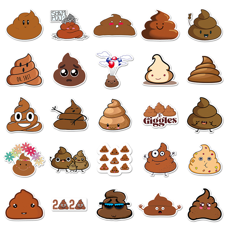 50Pcs Funny Poop Emoticons Sticker DIYToilet Sticker for Suitcase Box ...