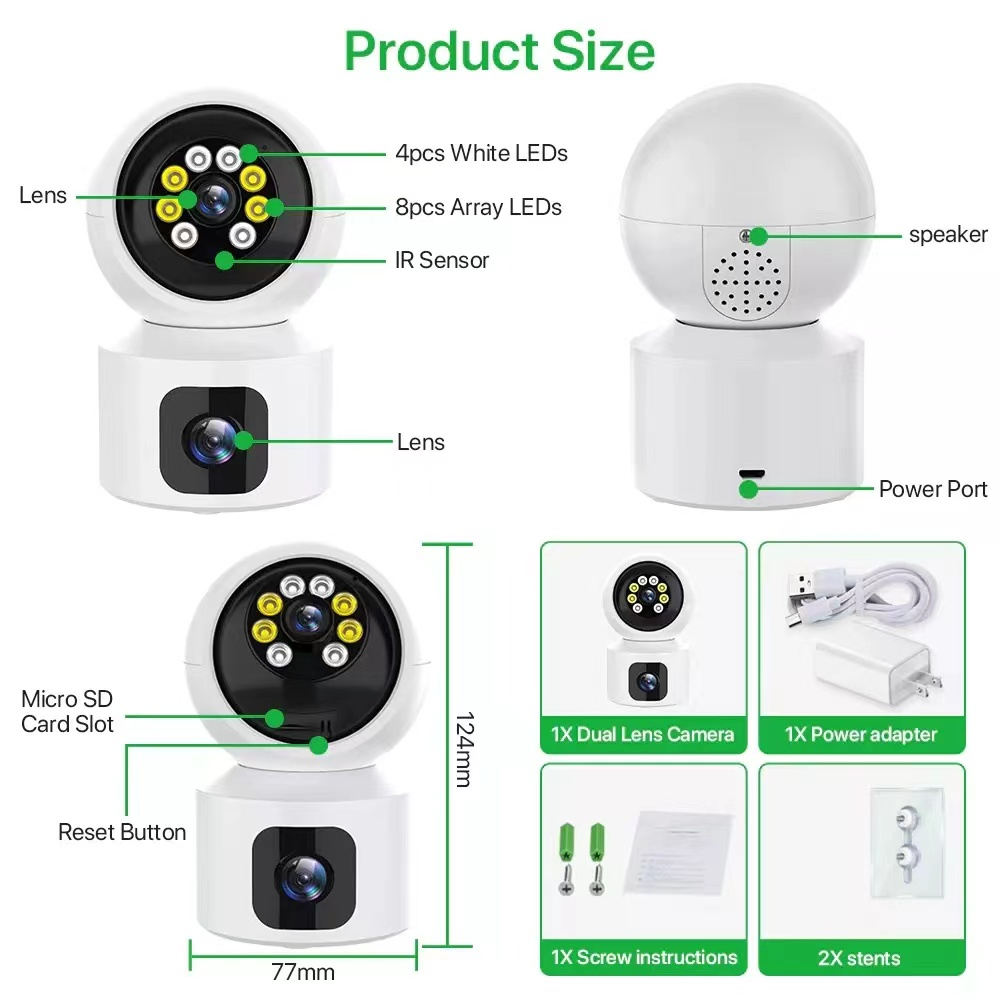 V380 Dual Lens 8MP Camera CCTV for House Wifi IP Wireless Two-Way Audio ...