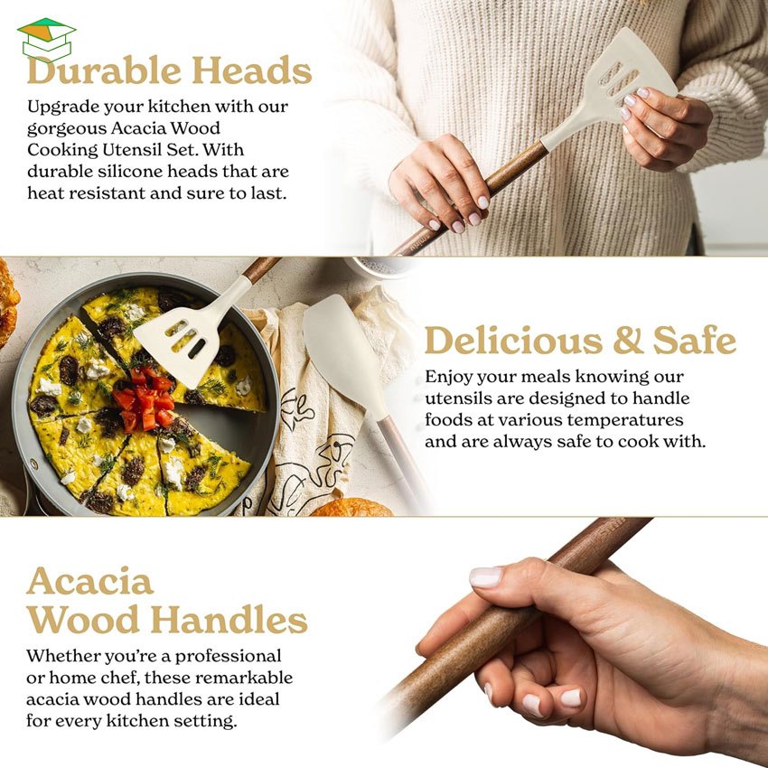 12pcs Wooden Silicone Kitchen Utensils Set Cookware Kitchen Tools ...