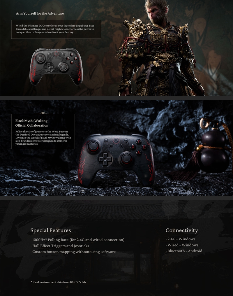 8BitDo Ultimate 2C Wireless Controller Black Myth Wukong Compatible ...