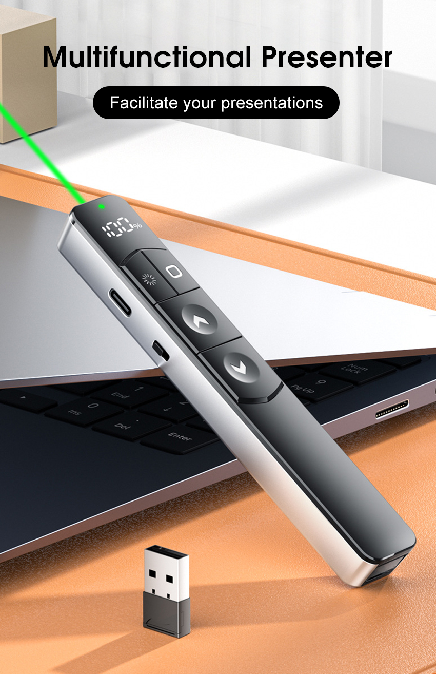 DoomHot Wireless Presenter Remote Control USB Laser Pointer Red Green Laser Pointer 2.4GHz ...
