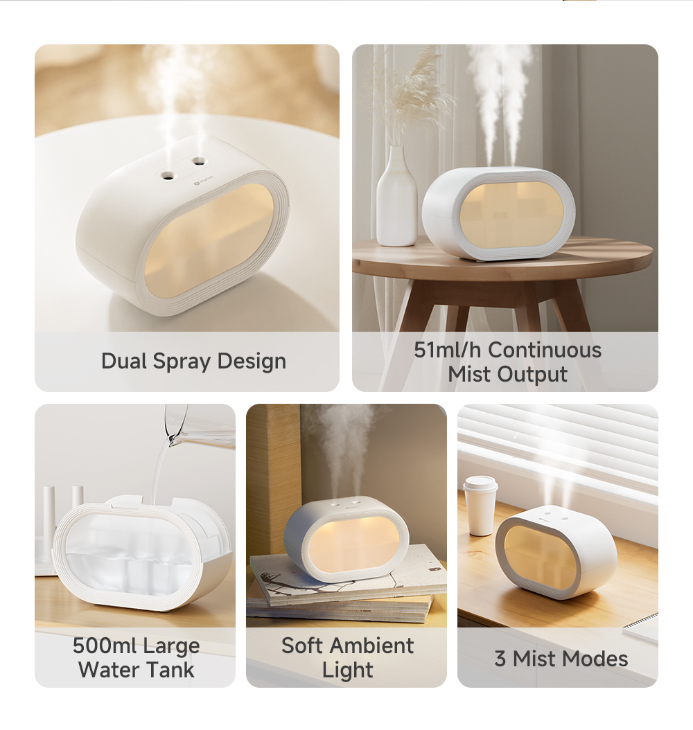 Simplus Humidifier Desktop Dual-Spray Humidifier with Ambient Light ...