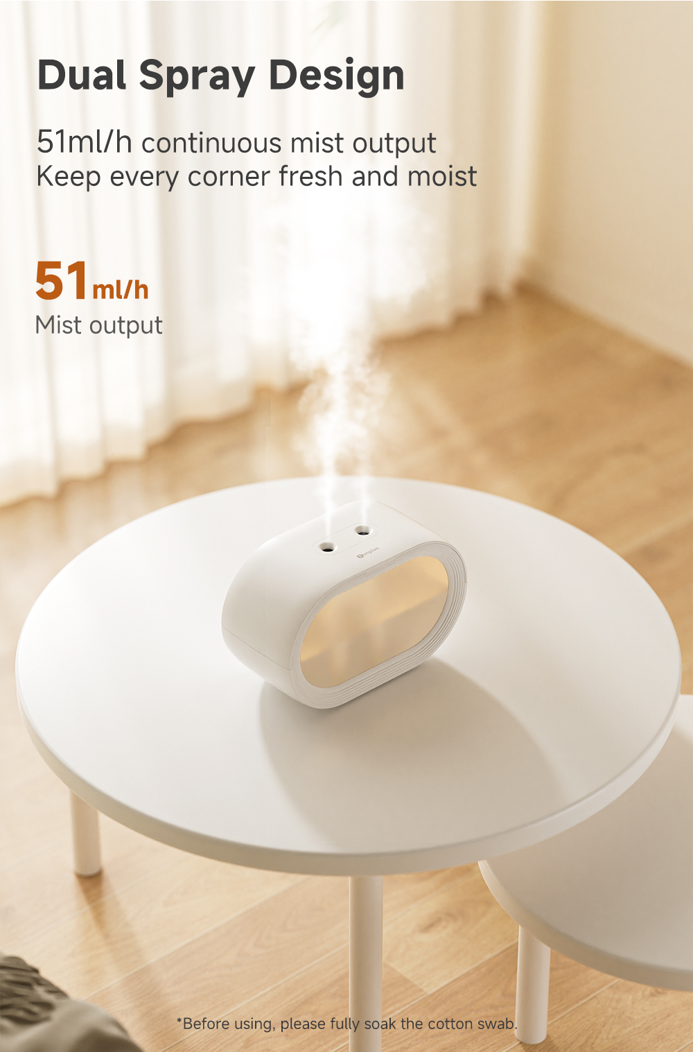 Simplus Humidifier Desktop Dual-Spray Humidifier with Ambient Light ...