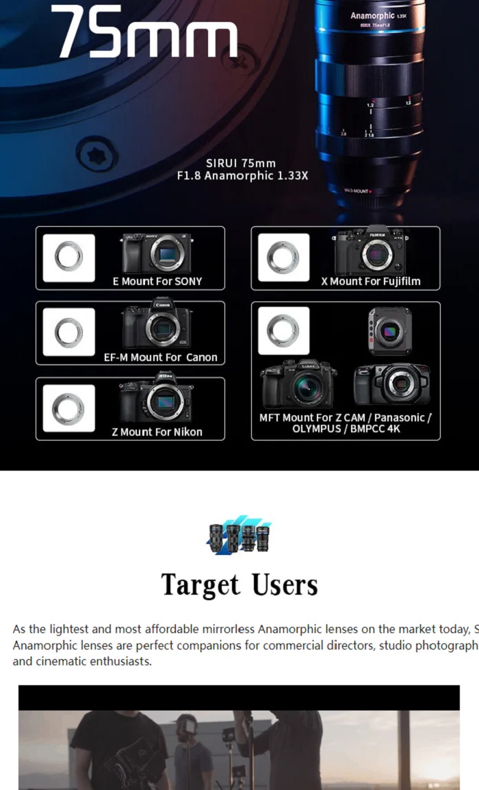 SIRUI 75mm F1.8 1.33x Anamorphic Camera Lens APS-C Manual Focus Lens | Shopee Philippines