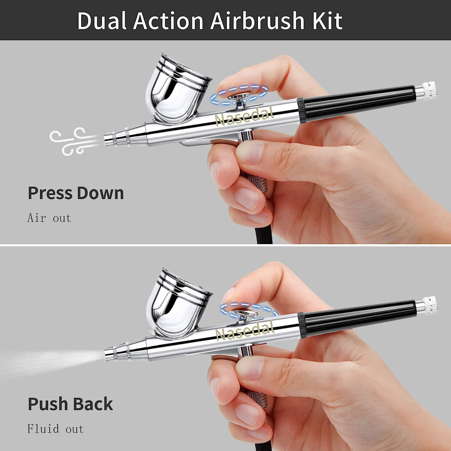 Nasedal 0.3MM 7CC Dual-Action Airbrush with Box Gravity Sprayer Air ...