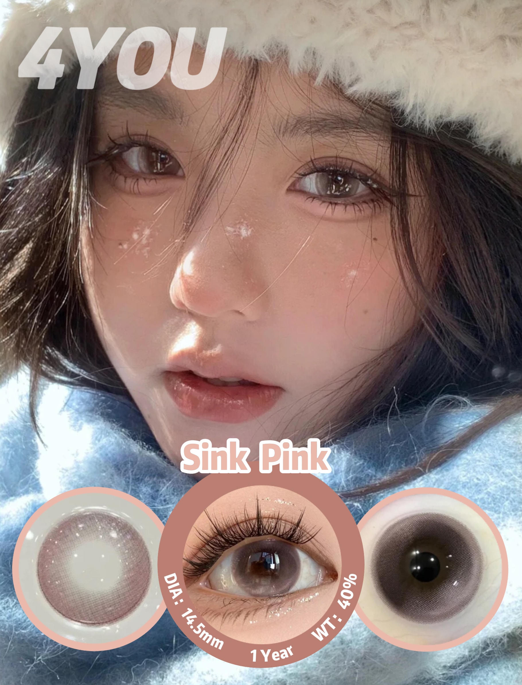 COD Grade(0~-8.00) Pink Color Lens Natural Contact Lenses Big Eyes Cute ...