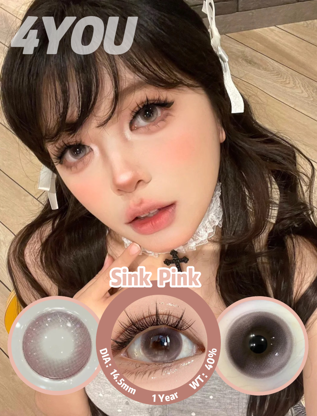 COD Grade(0~-8.00) Pink Color Lens Natural Contact Lenses Big Eyes Cute ...