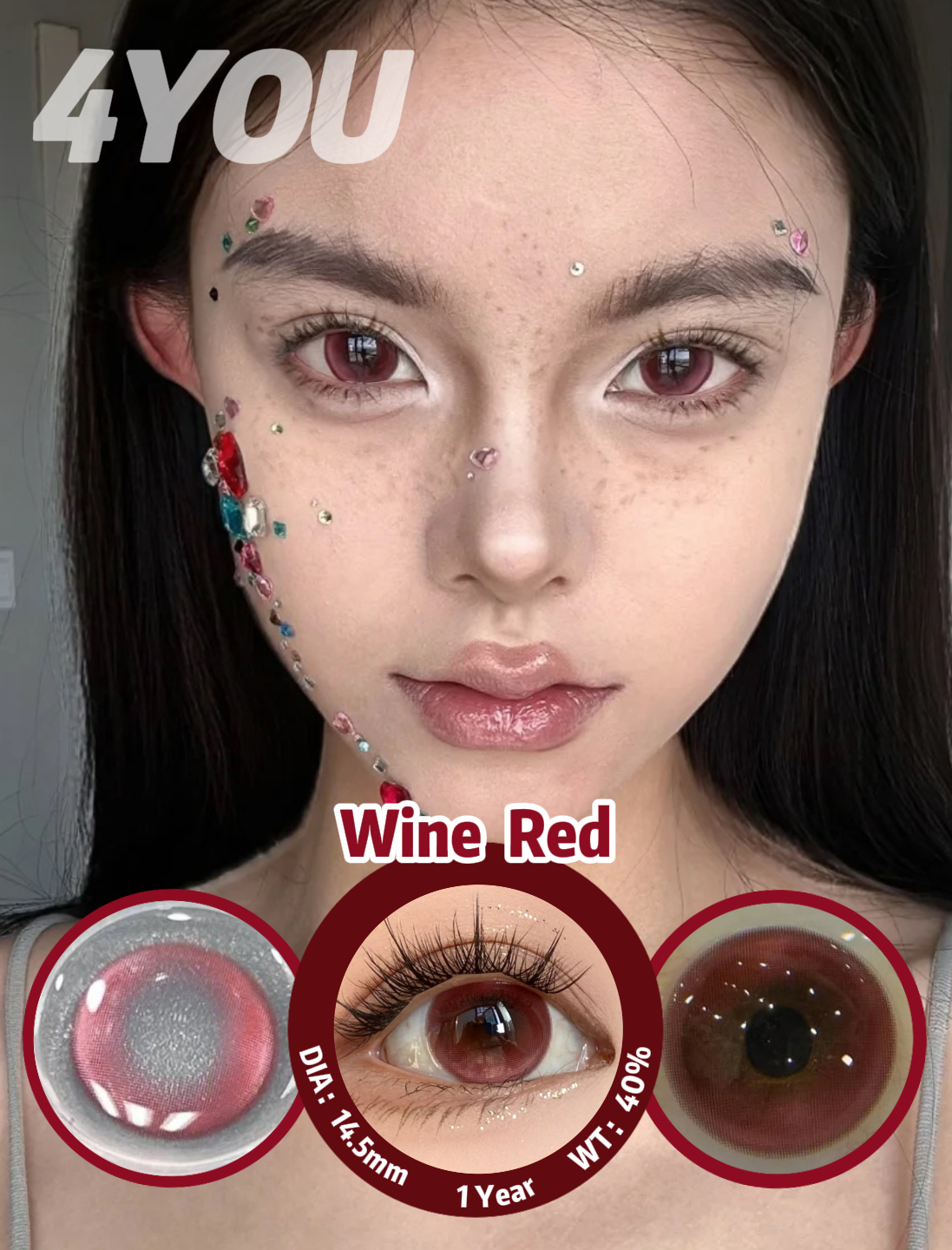 2Pcs Grade 0~-8.00 Cosplay Lenses Natural Red Colored Contact Lens Doll ...