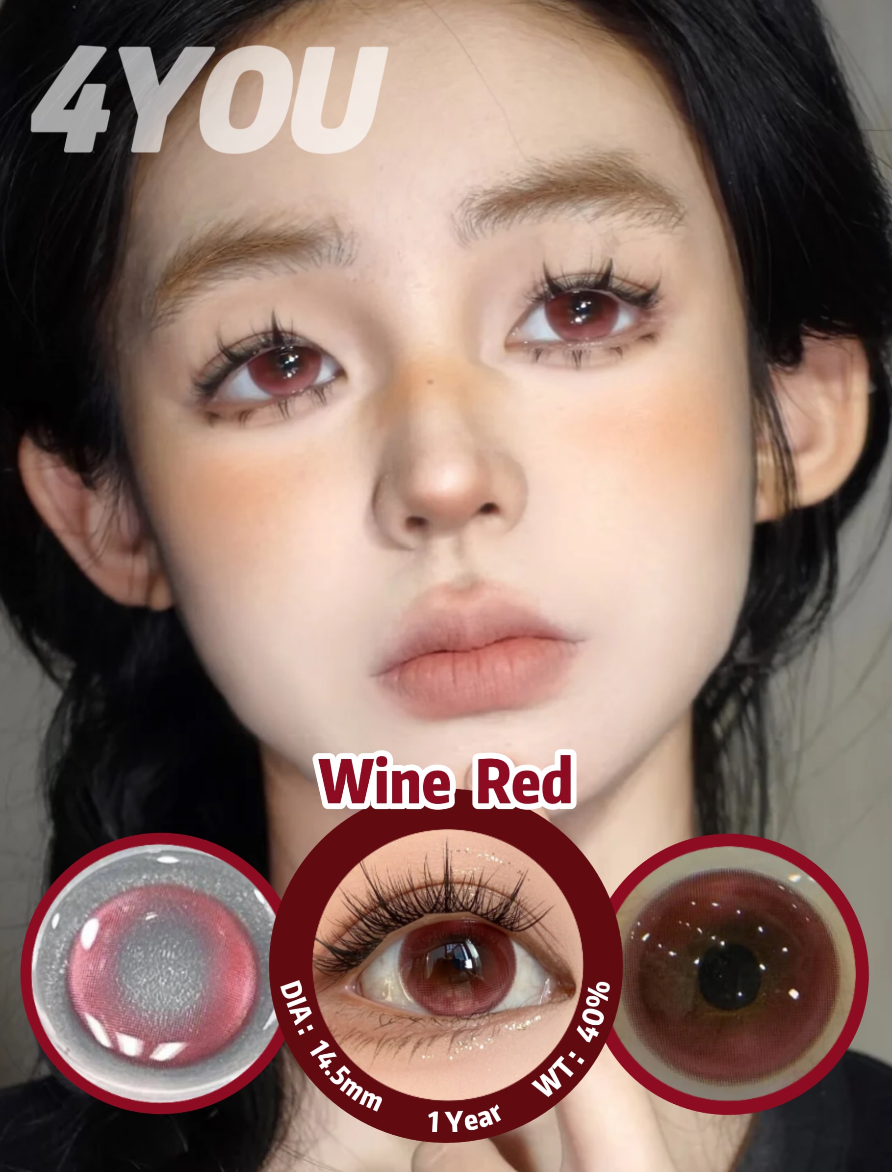 2Pcs Grade 0~-8.00 Cosplay Lenses Natural Red Colored Contact Lens Doll ...