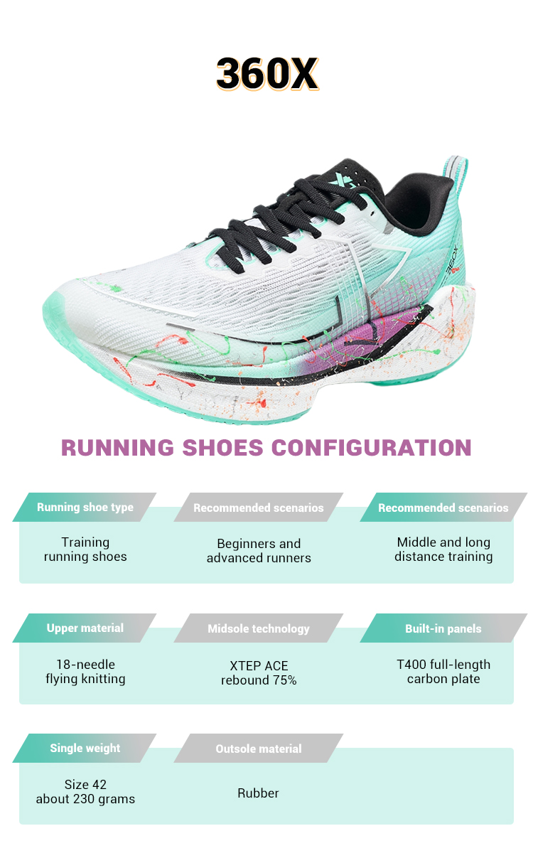 XTEP 360X Running Shoes Carbon Plate Nylon Fiberglass Board Stability ...