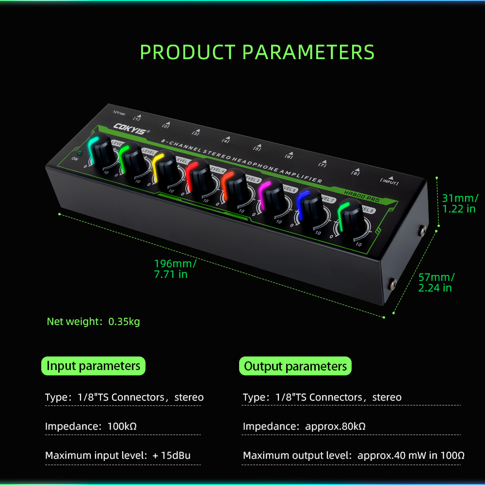 HA800 PRO 8 Channel Mini Headphone Amplifier RGB Ultra Compact Stereo ...