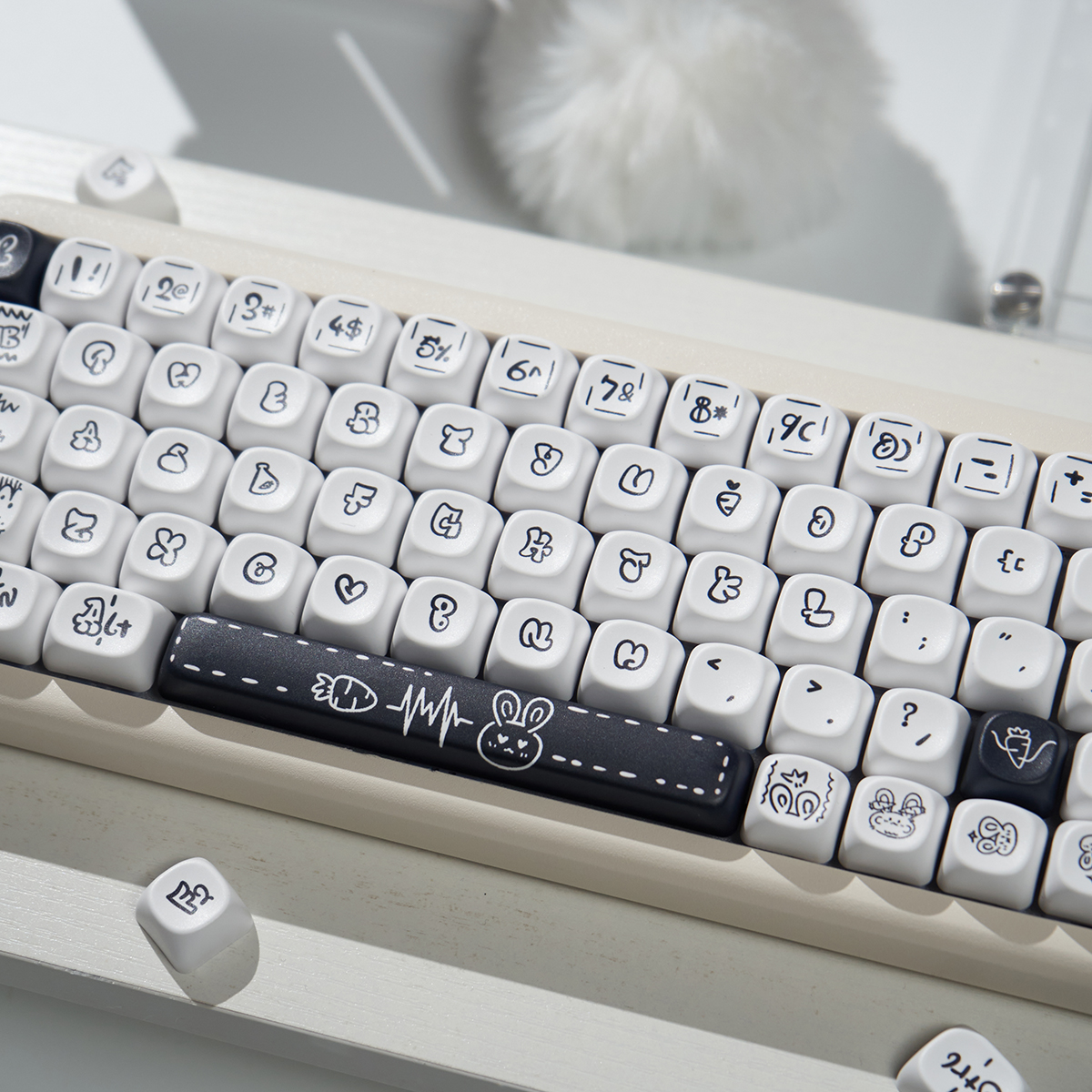 BOW Black White English German Keycaps MOA Profile Round cute keycaps ...