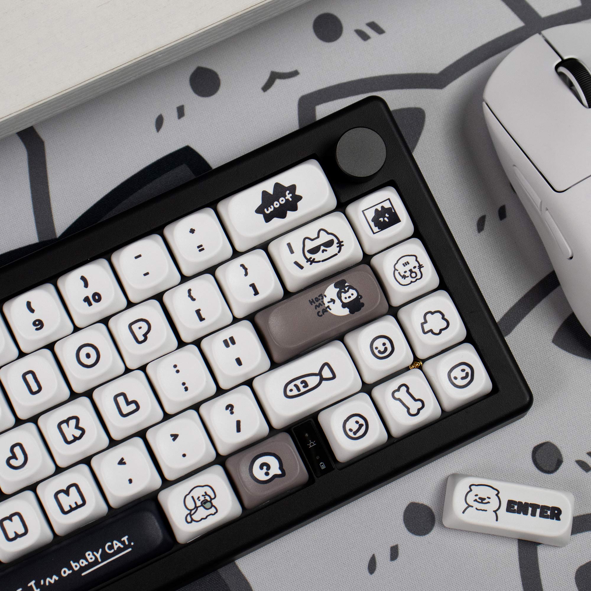 BOW Black White English German Keycaps MOA Profile Round cute keycaps ...