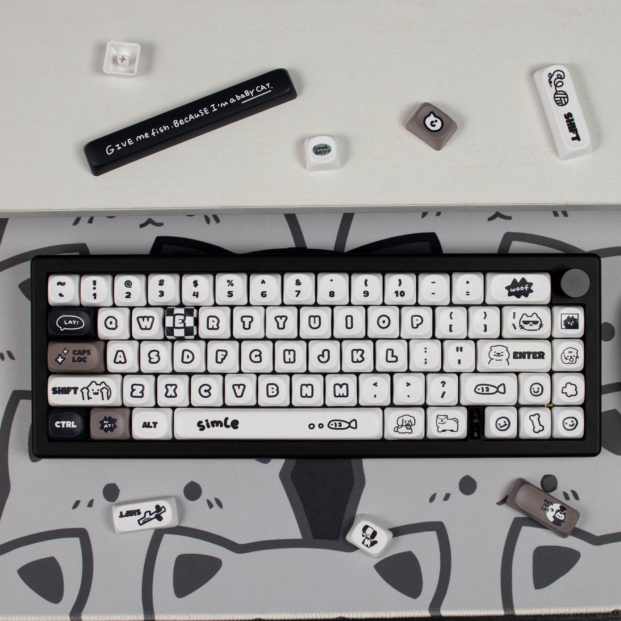 BOW Black White English German Keycaps MOA Profile Round cute keycaps ...