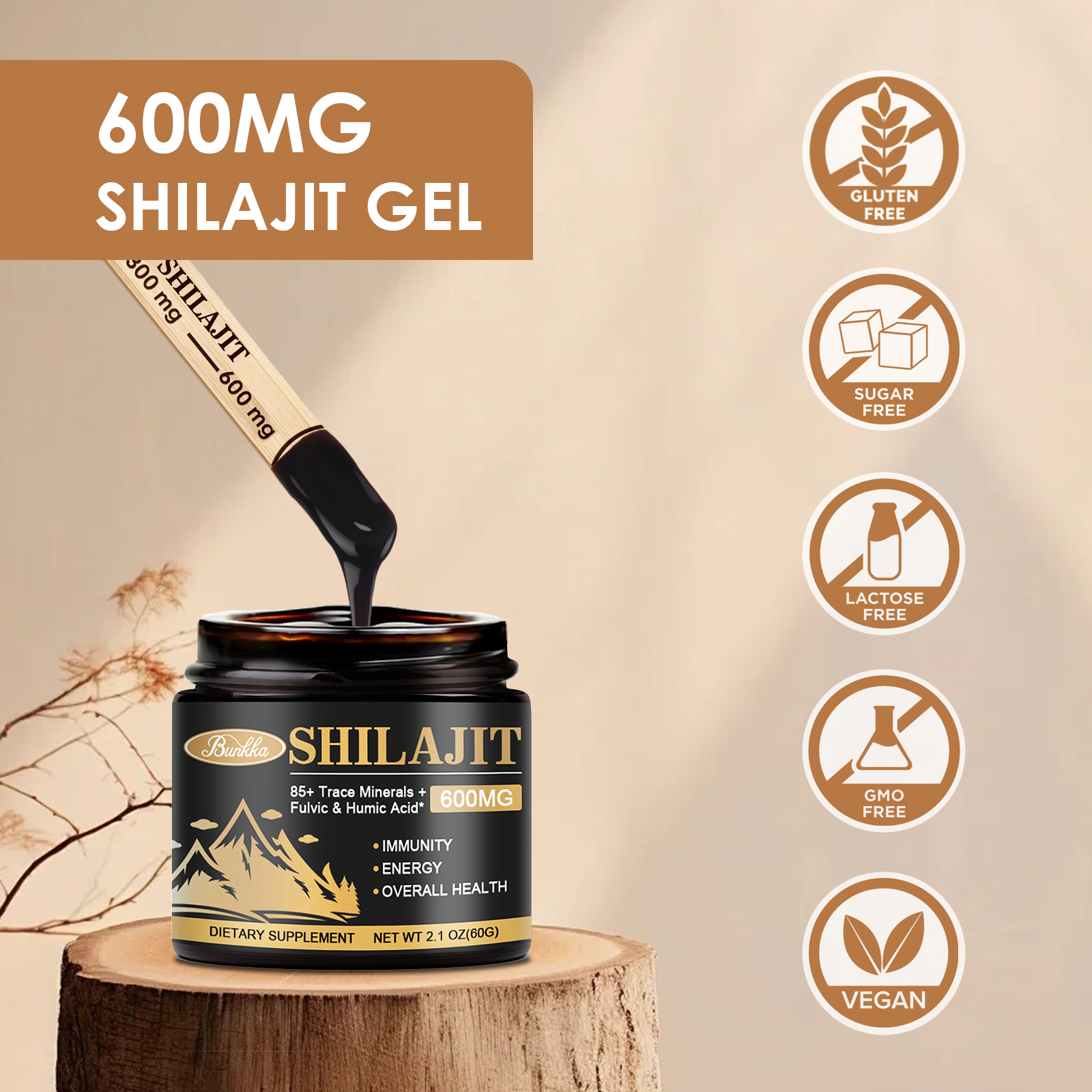 Bunkka Pure Shilajit Resin 600MG Trace Minerals + Fulvic & Humic Acid ...