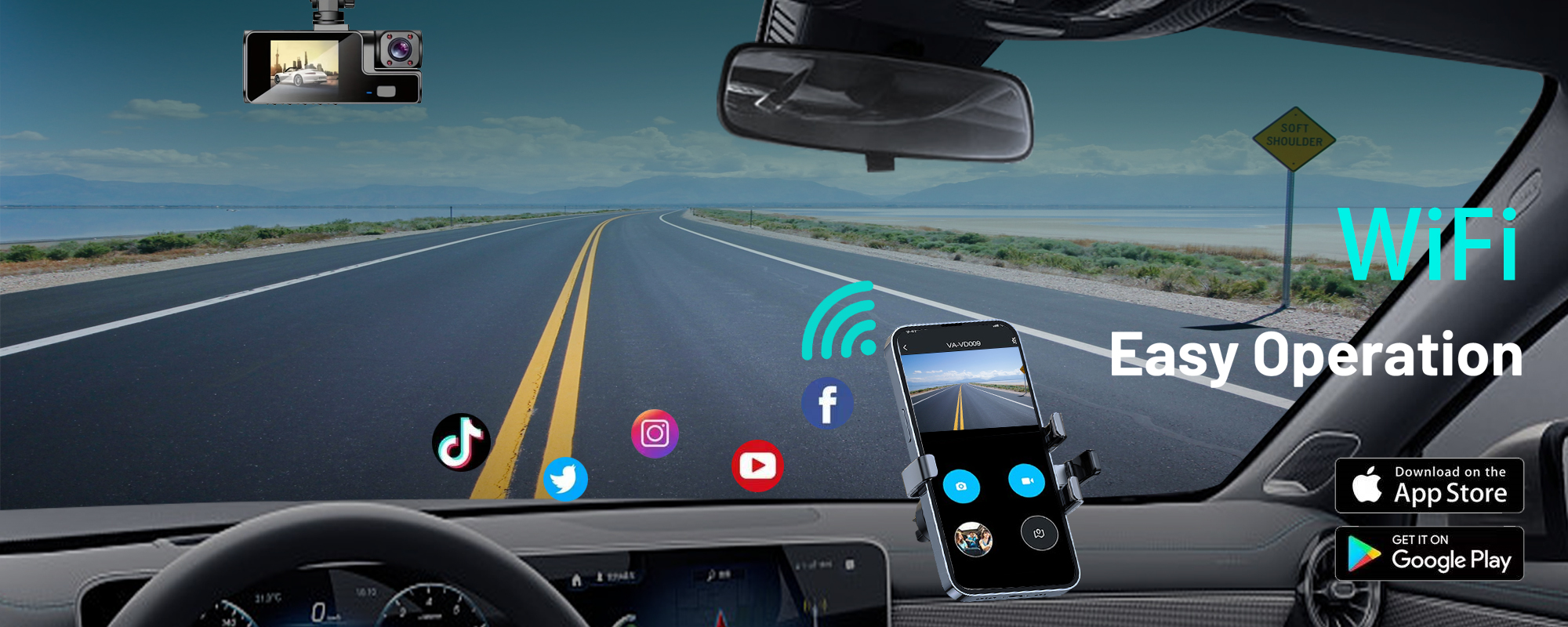 3 camera Car Camera wifi 3 Ways dash cam App control FHD 1080P Asawin 2 ...