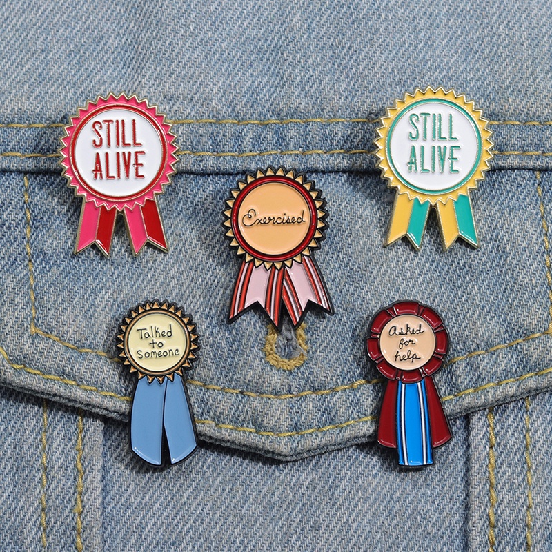 Medal Series Enamel Brooch Inspires Words Never Give Up, Courage Pin ...