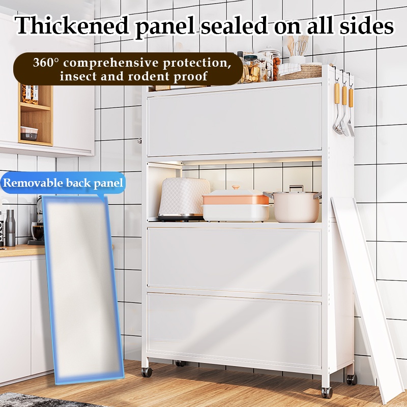 LOWEST PRICE 3/4/5 Layers Kitchen Rack Dustproof Storage Cabinet Carbon ...