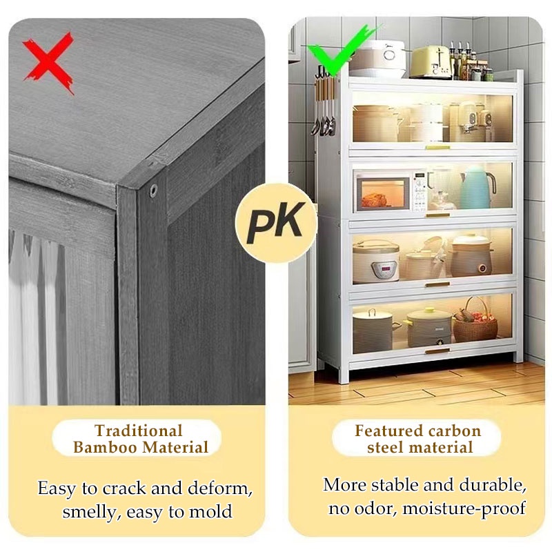 LOWEST PRICE 3/4/5 Layers Kitchen Rack Dustproof Storage Cabinet Carbon ...