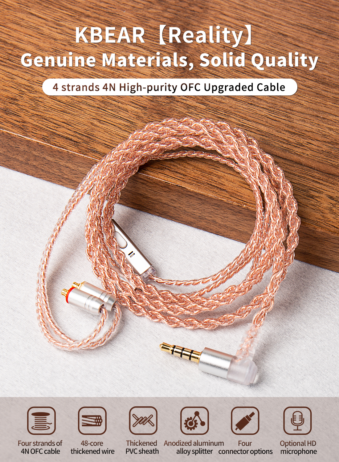 KBEAR 2PIN MMCX QDC TFZ IEM Cable 4-Core Pure Copper Earphone ...