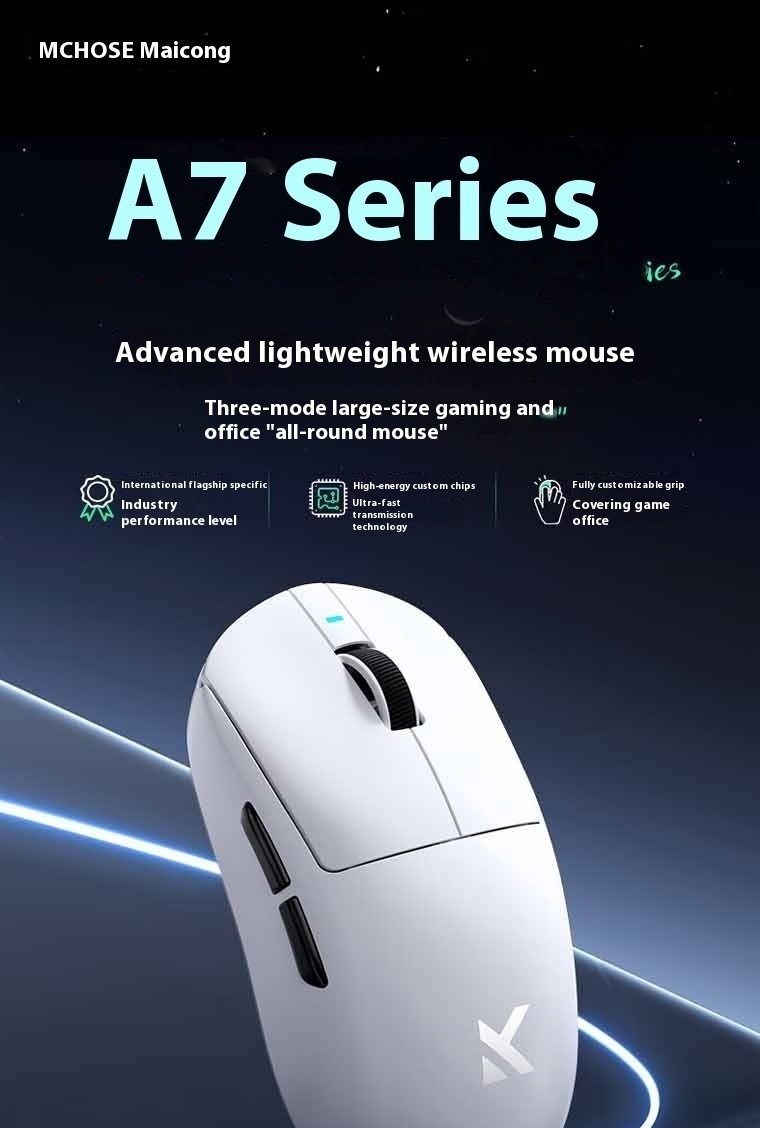 MCHOSE A7 high-order lightweight three mode wireless game mouse, dual 8K, PAW3395, ergonomic ...