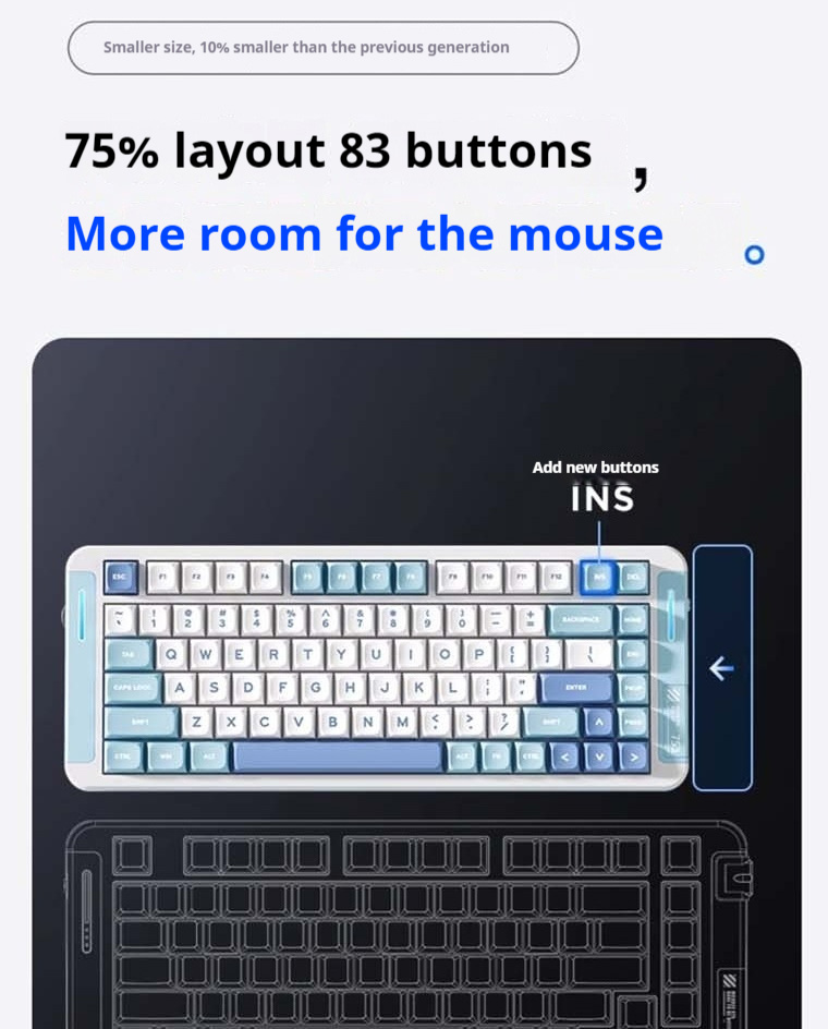 MCHOSE X75 V2 Custom Mechanical Keyboard Wireless Bluetooth Three-Mode ...