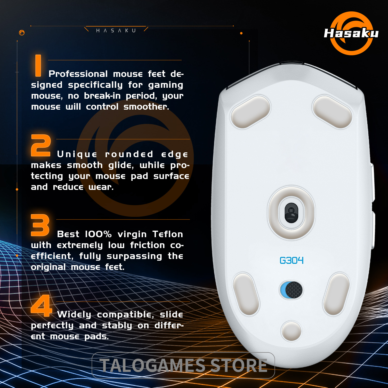 2Sets HASAKU Rounded Curved Edges Gaming Mouse Feet Skates for Logitech ...