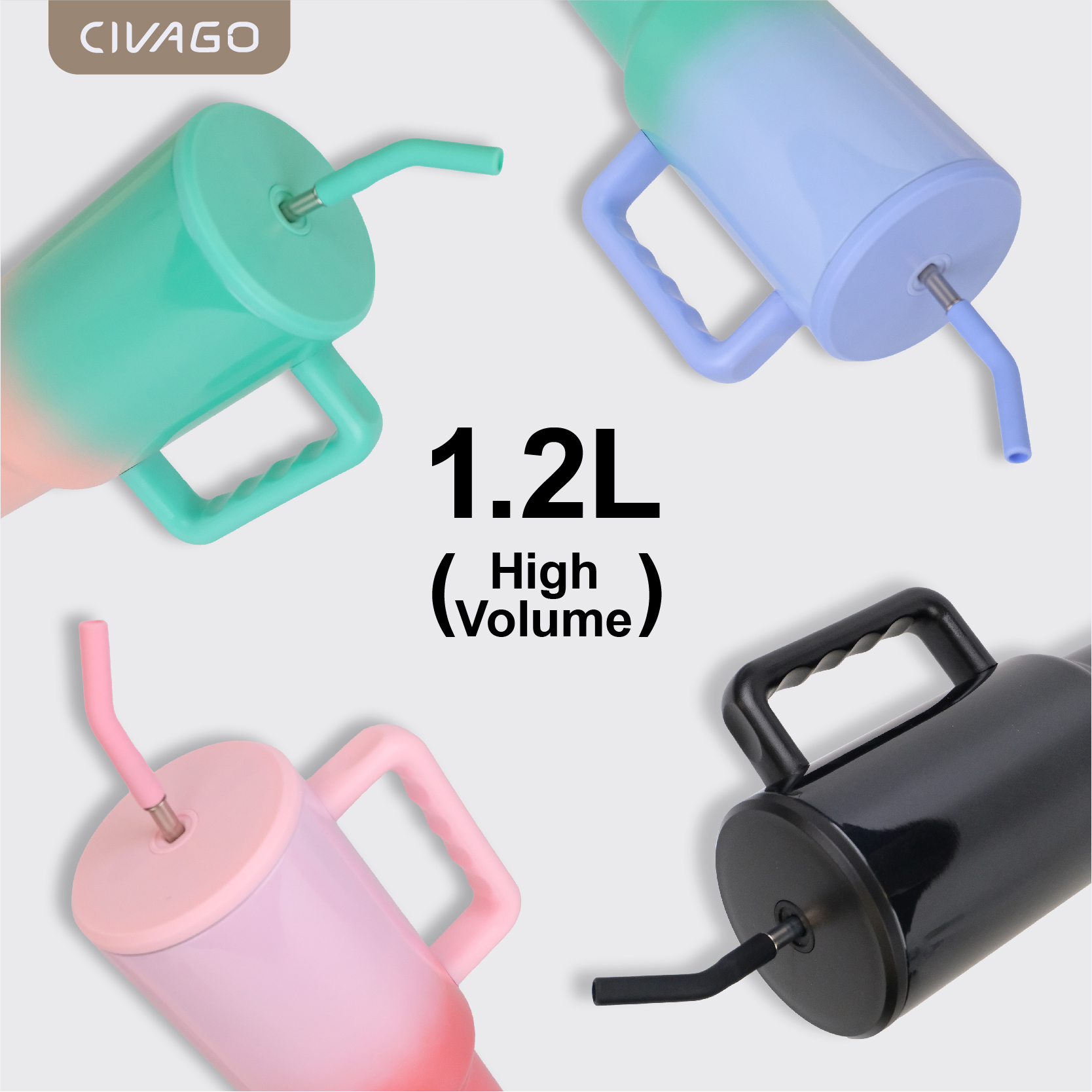 Civago（40oz）Insulated Vacuum Tumbler Stainless Steel Mug Bottle with ...