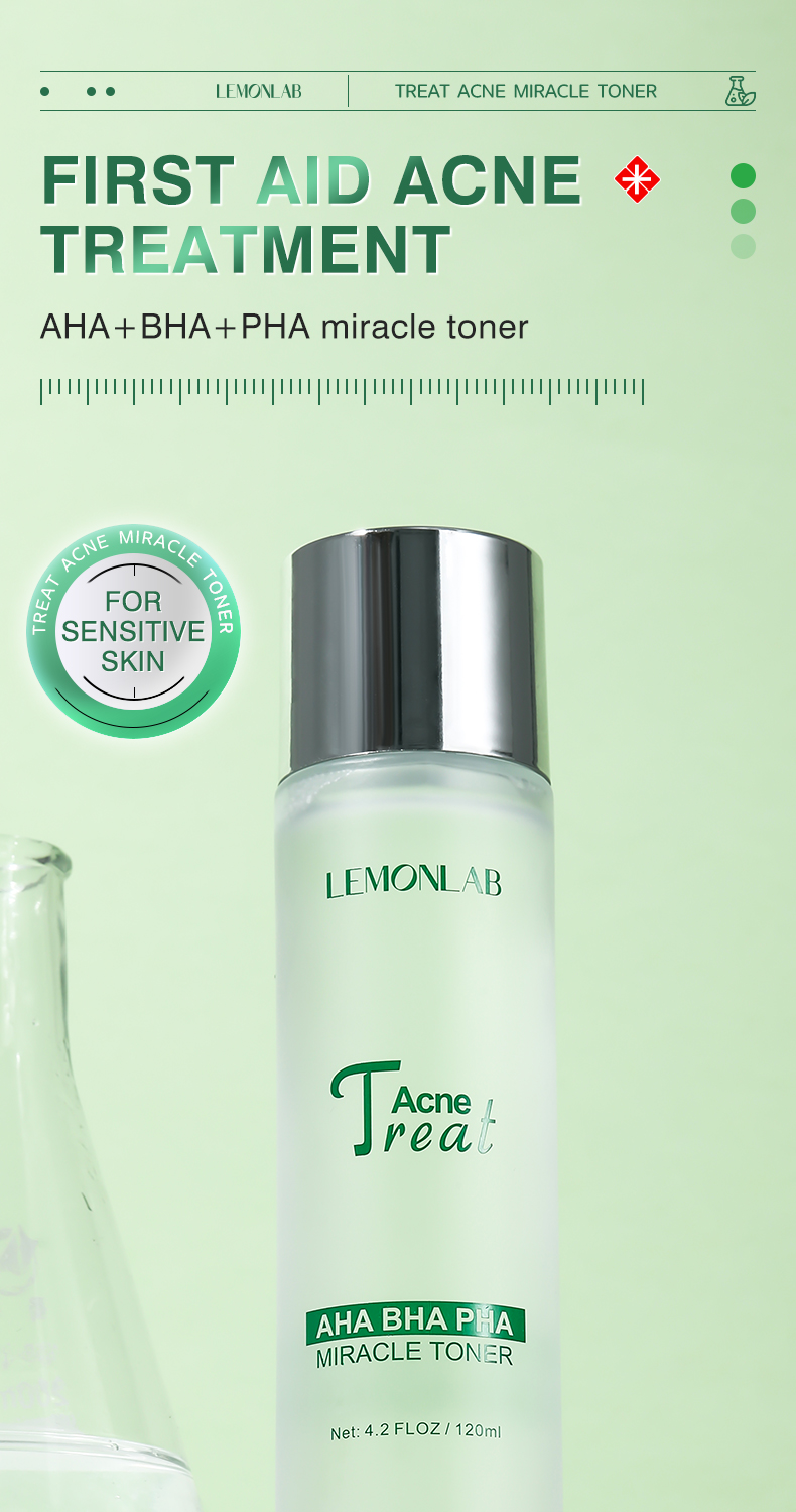 LEMONLAB AHA BHA PHA Miracle Toner 120ml, Niacinamide Salicylic Acid Acne Toner, Improve Oily ...