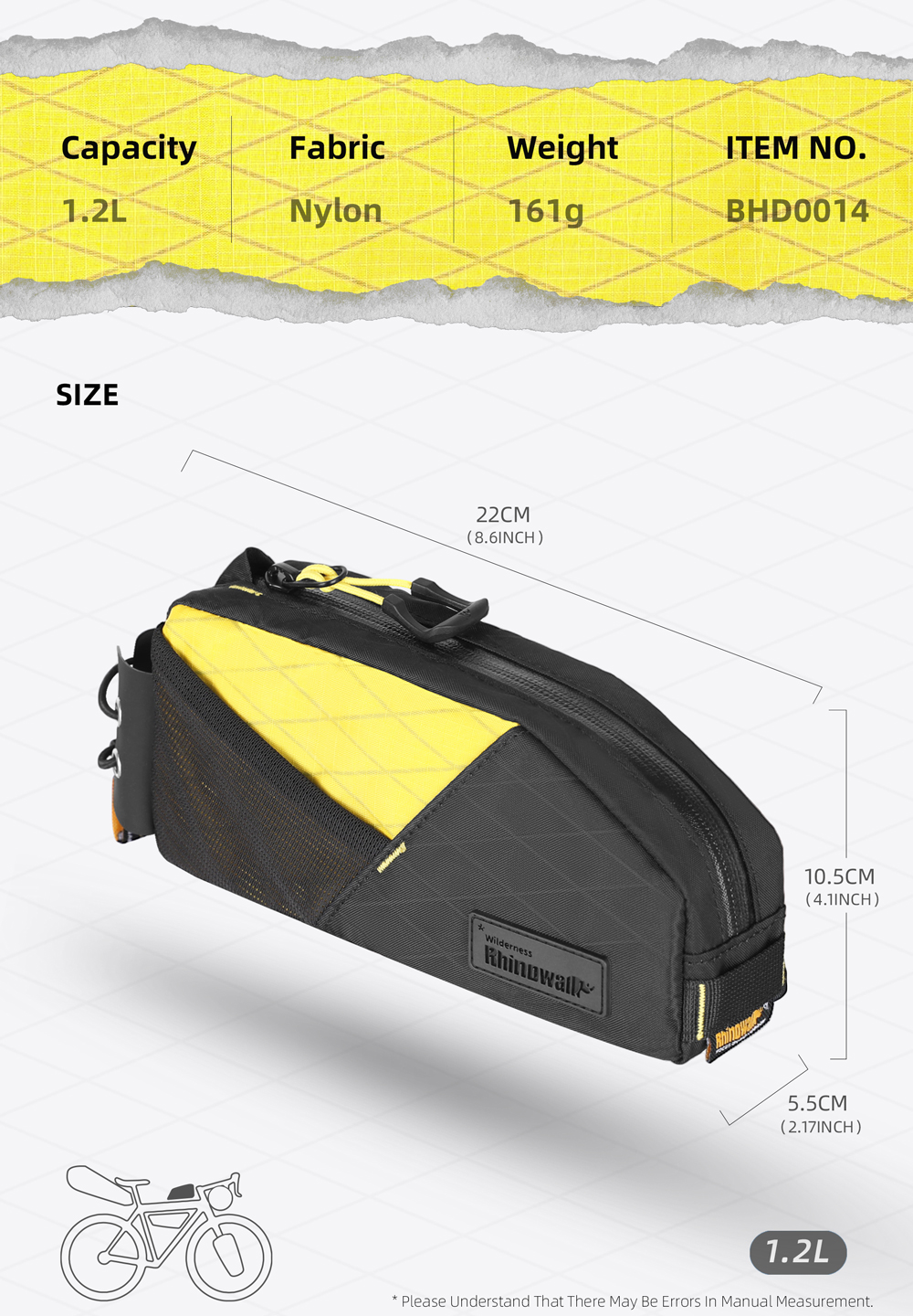 Rhinowalk Wilderness Series-Bicycle Top Tube Bag 1.2L Bike Triangle ...