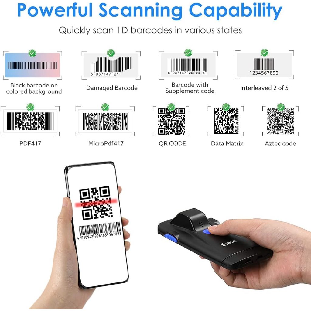 [PH Stock]Eyoyo EY-024 2D Bluetooth Barcode Scanner,Phone Back Clip On ...