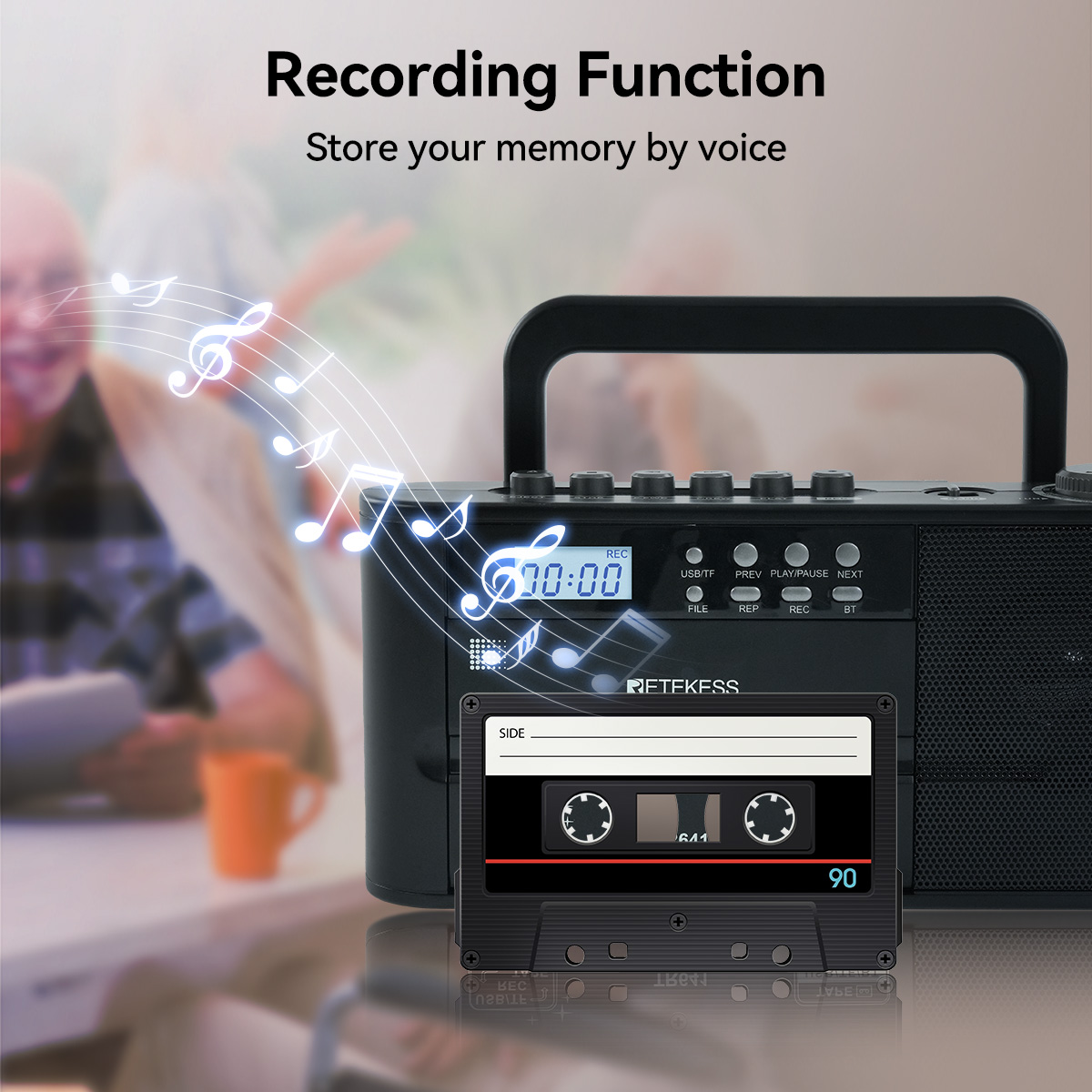 Retekess TR641 FM AM Portable Cassette Tape Bluetooth Multifunctional ...