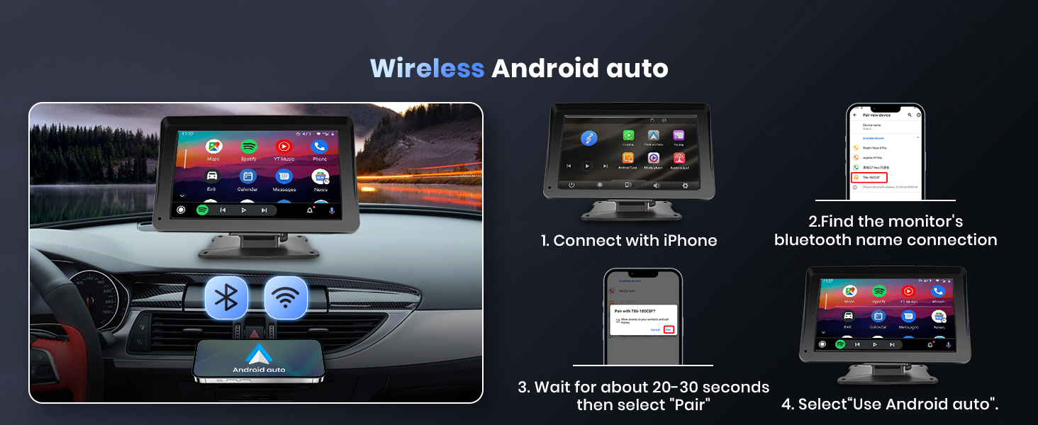Carplay Android Auto 7 Inch Touch Screen WIFI Bluetooth Call SIRI Voice ...