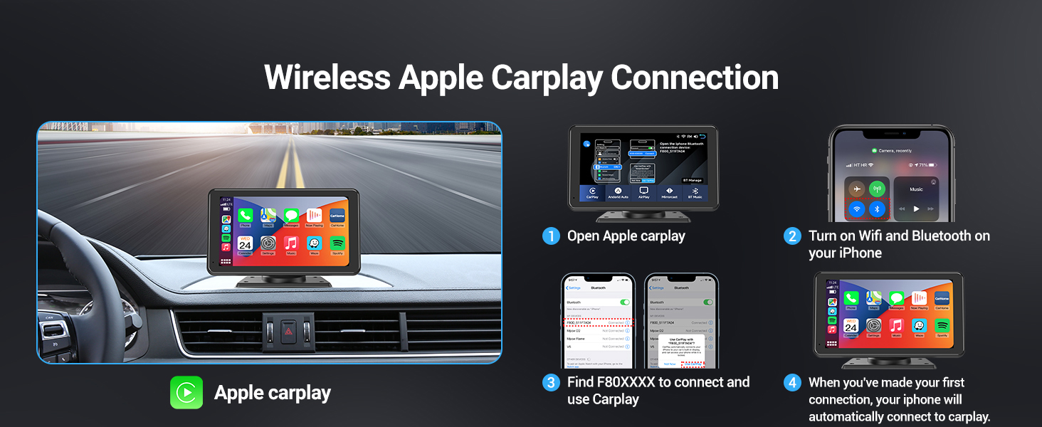 Wireless Carplay Android Auto 7 Inch Touch Screen Car Radio with ...