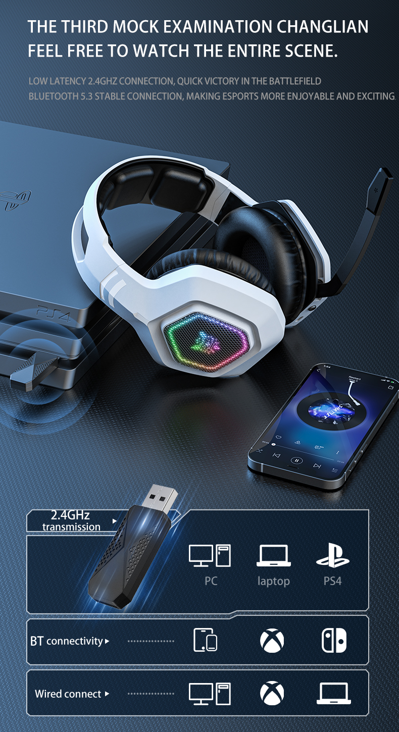 Onikuma B100 Gaming Headohones Three Mode Headphone Wireless Gaming Headset with Mic Bluetooth ...