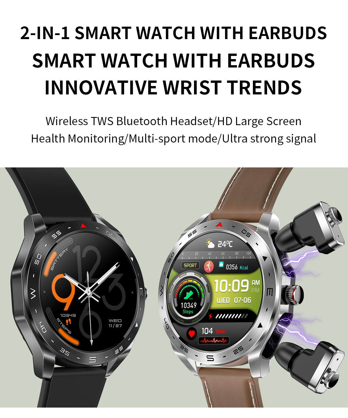 New T95 Smart Watches 2 in 1 With Earbuds HIFI Earbuds SmartWatch With ...