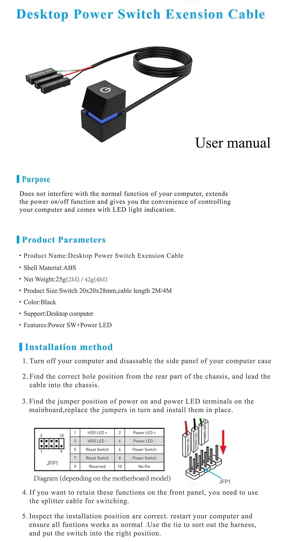 LED Colorful Light Desktop Computer Power Switch PC Motherboard ...