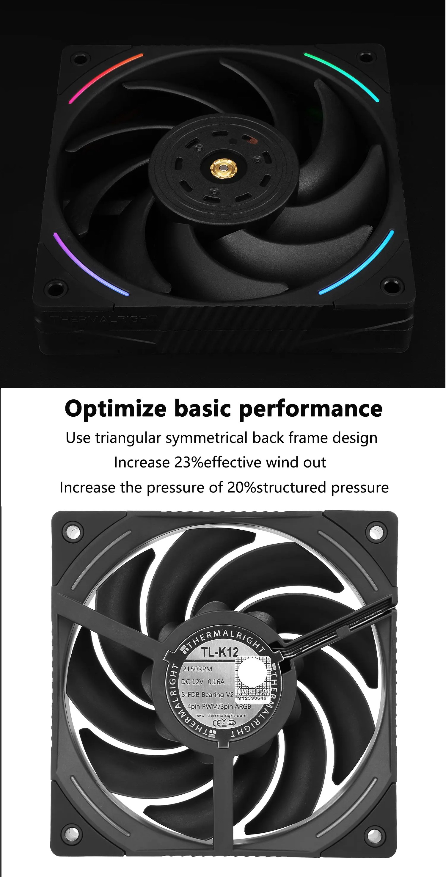 Thermalright TL-K12W ARGB Aperture Case Fan 2150RPM 120mm CPU Cooler Fan Chassis Fan 4pin PWM ...