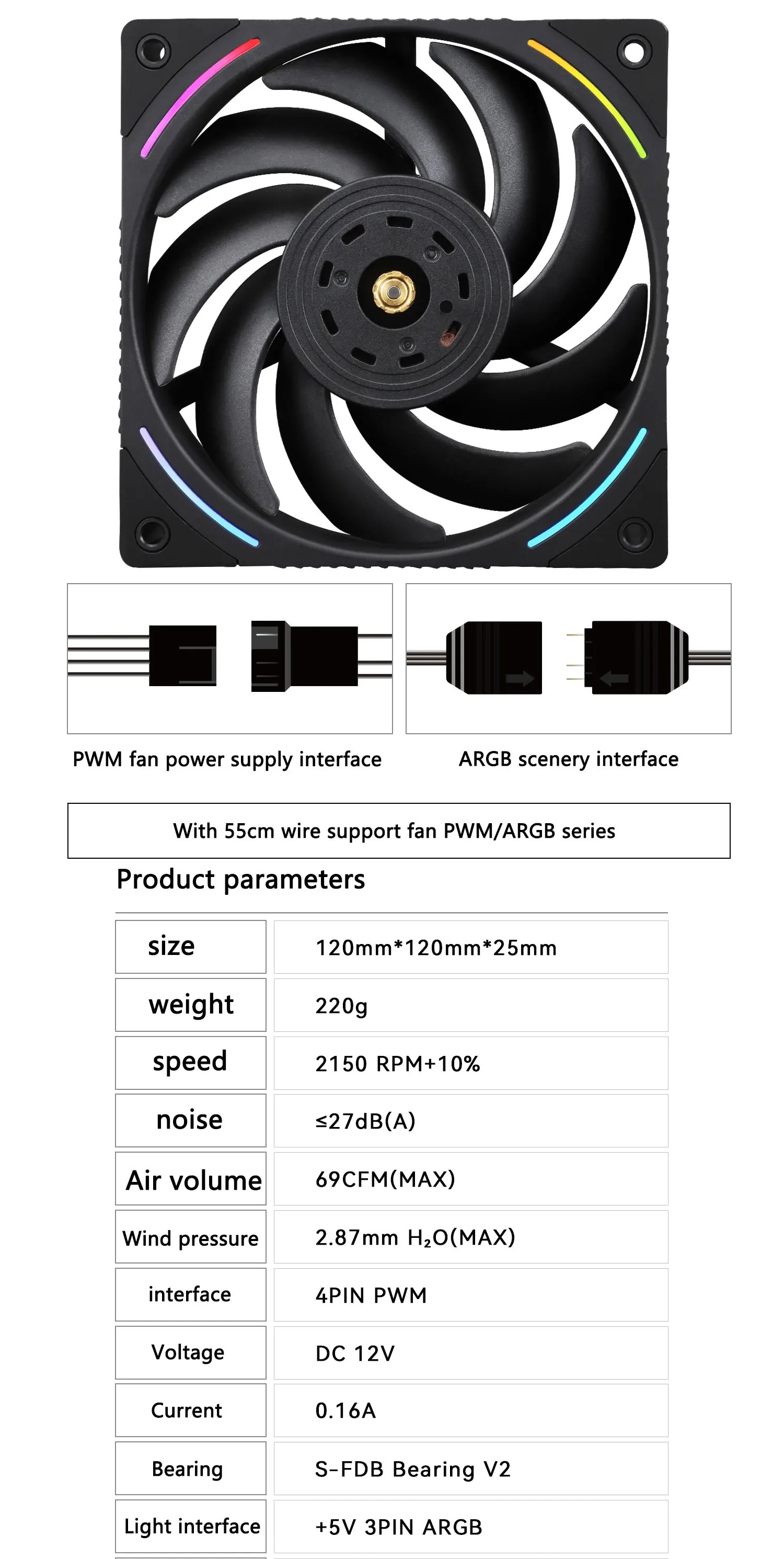 Thermalright TL-K12W ARGB Aperture Case Fan 2150RPM 120mm CPU Cooler Fan Chassis Fan 4pin PWM ...