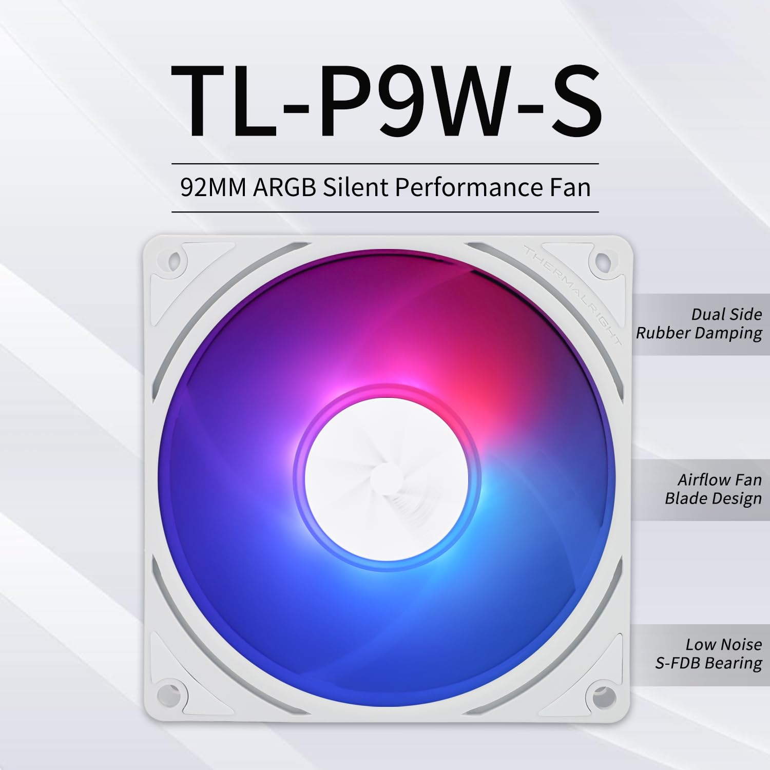 Thermalright TL-P9W-S ARGB White 92mm CPU Fan Computer Case Fan Quiet ...