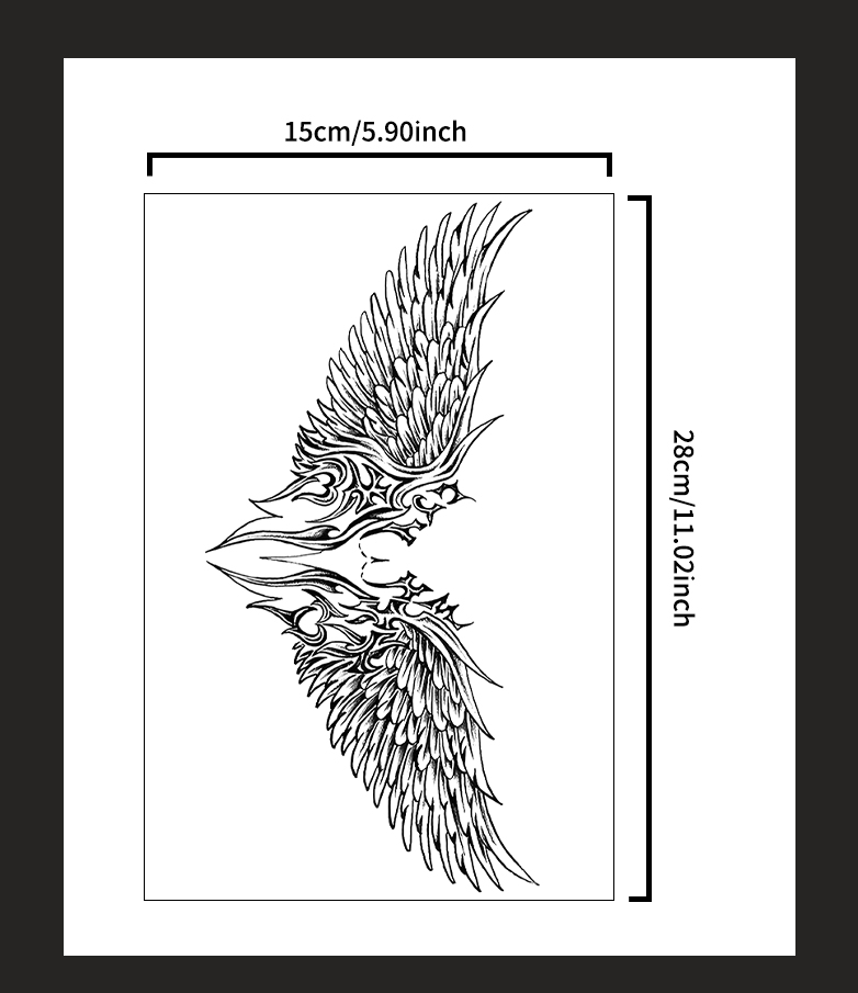 Temporary Tattoo - Waterproof Dual Wings Design Sticker, Back Body Art ...
