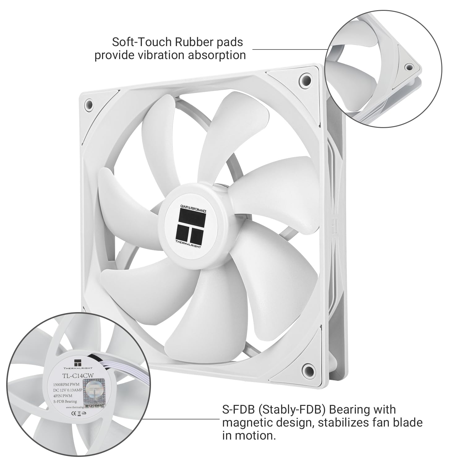 Thermalright TL-C14CW-S ARGB 140mm Case Fan Cooler Fan 1500RPM CPU Fan 4Pin PWM Silent Computer ...