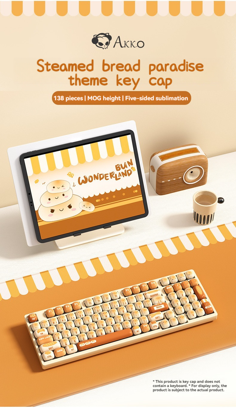 【In Stock】Magic Cute AKKO Steamed Bread Paradise Theme Key Cap Cute ...