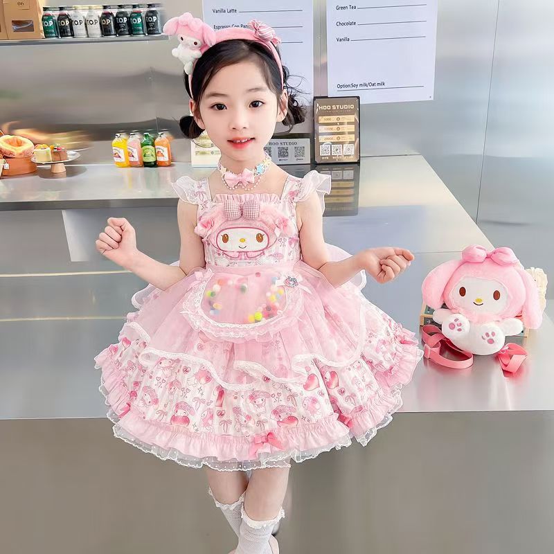 2024 Kids Cartoon Melody Lolita Princess Dress Girls Pink Cute Strap ...