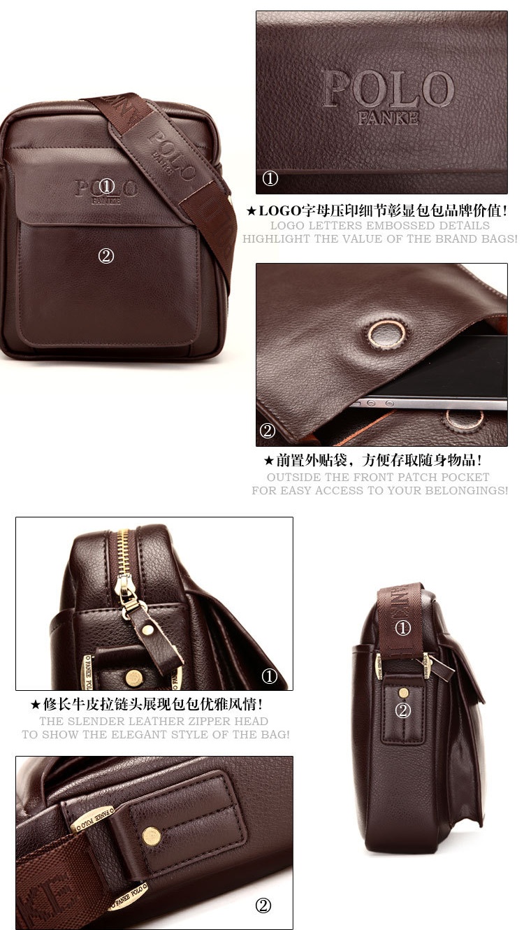 POLO Men"bag Genuine Leather shoulder bag for men side backpack satchel ...